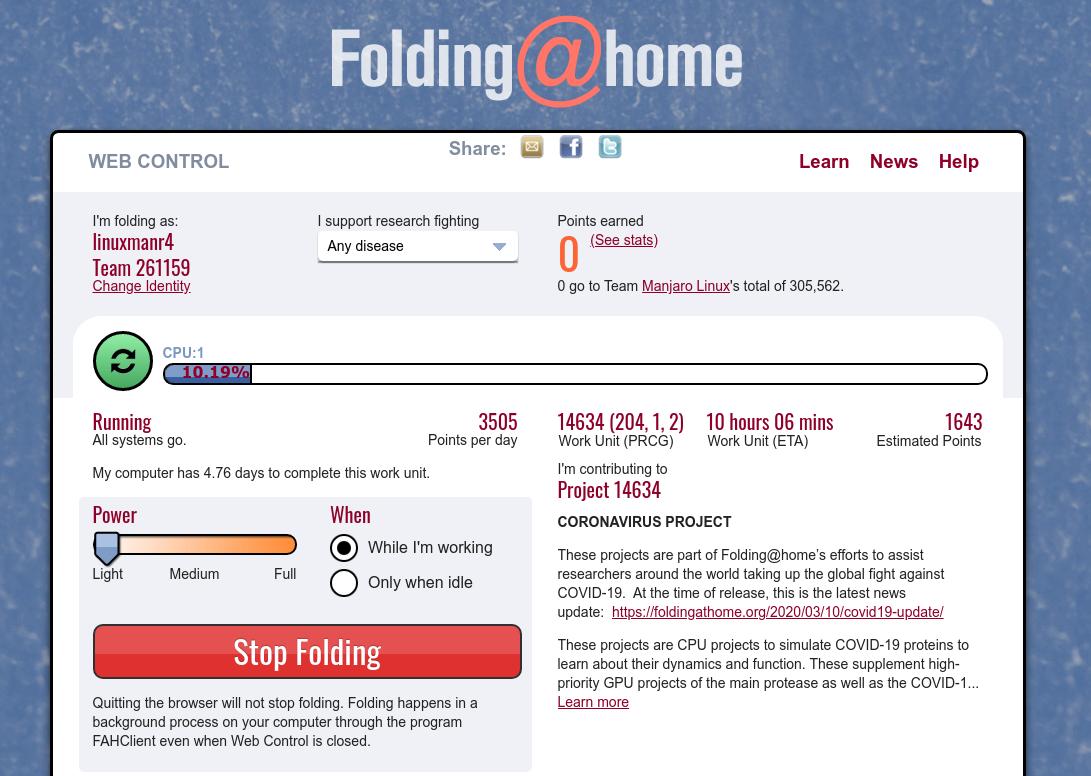 Folding at home, mi computadora ayuda a investigar el COVID-19.
